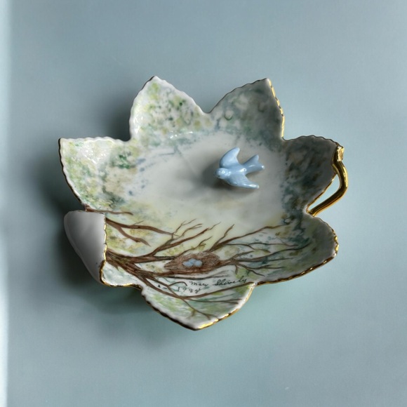 Lefton | Art | Lefton China Signed Trinket Dish 3d Blue Bird Nest Eggs ...